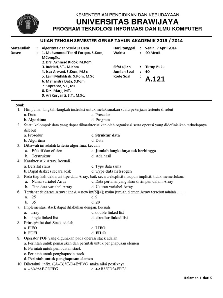 UTS - Algoritma & Struktur Data - If Dan SI - Soal B | PDF