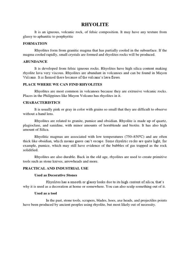 Rhyolite: Formation | PDF | Igneous Rock | Volcanic Landforms
