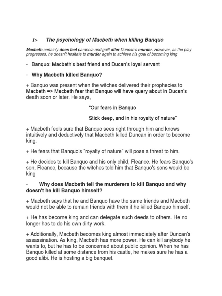 The Psychology of Macbeth When Killing Banquo | PDF | Macbeth ...