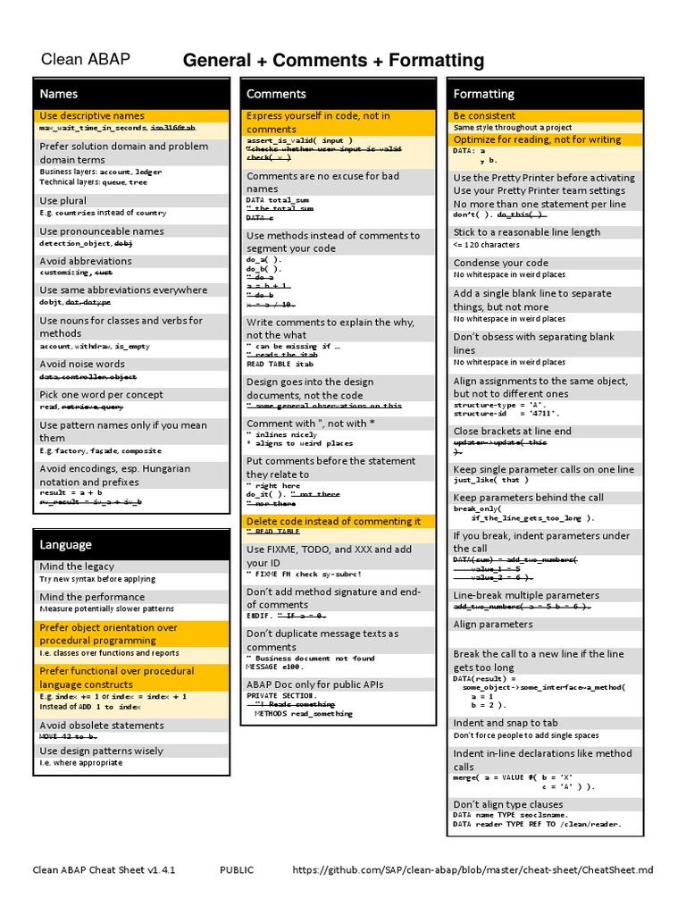 CleanABAPCheatSheetV1 4 1 | PDF | Method (Computer Programming) | Class ...