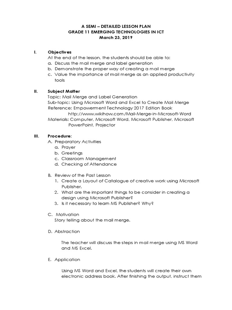 A Semi - Detailed Lesson Plan Grade 11 Emerging Technologies in Ict | PDF