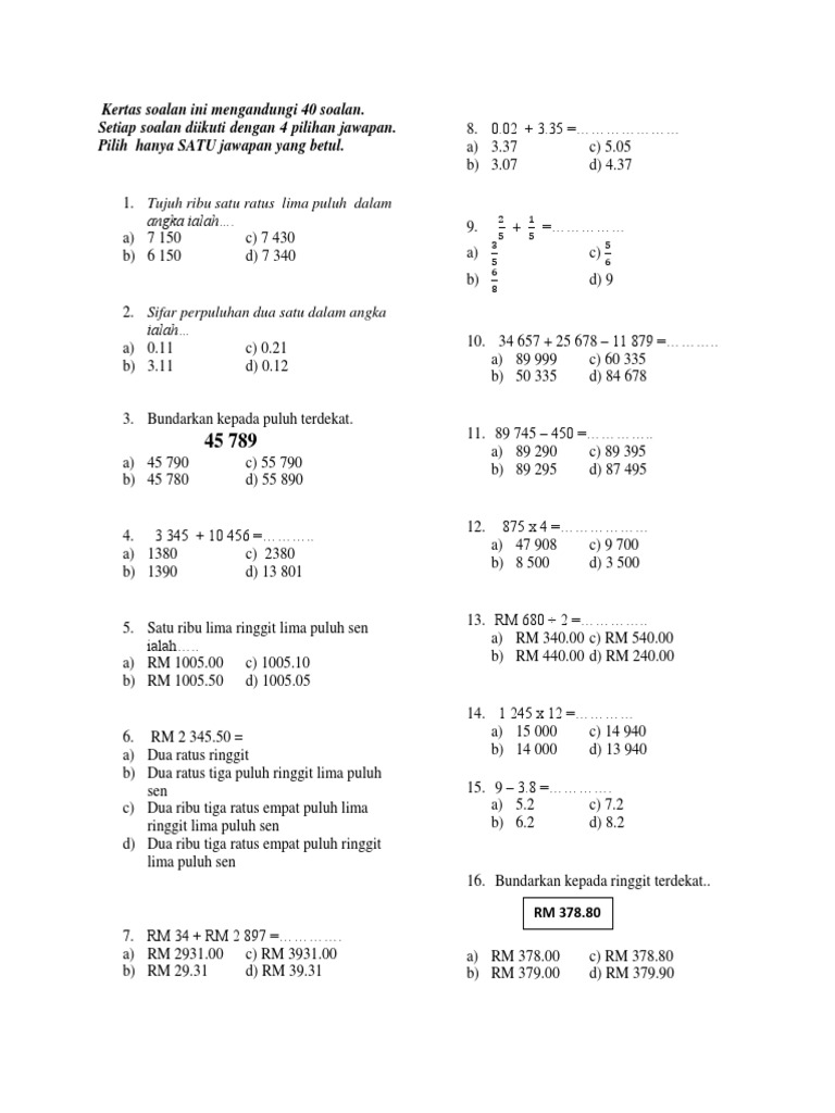 Soalan Matematik | PDF