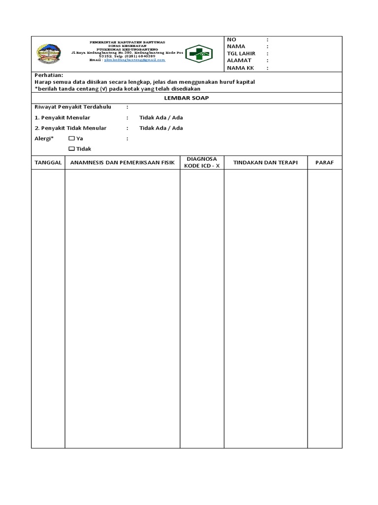 Form Soap Puskesmas Kedungbanteng | PDF