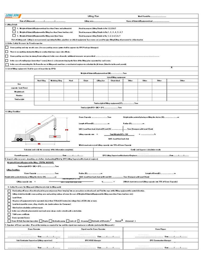 Lifting Plan Sheet | PDF | Crane (Machine) | Manufactured Goods
