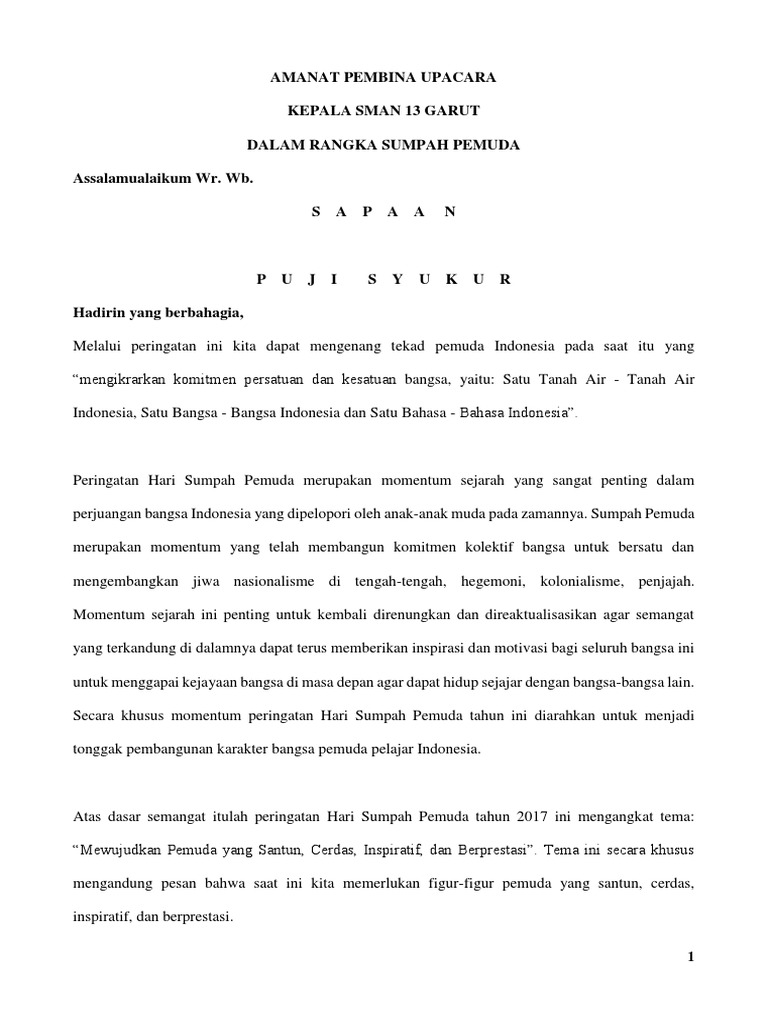 Amanat Pembina Upacara Sumpah Pemuda PDF | PDF