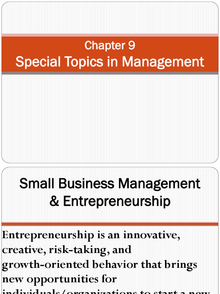 Chapter 9 Special Topics of Management | PDF | Entrepreneurship | Business