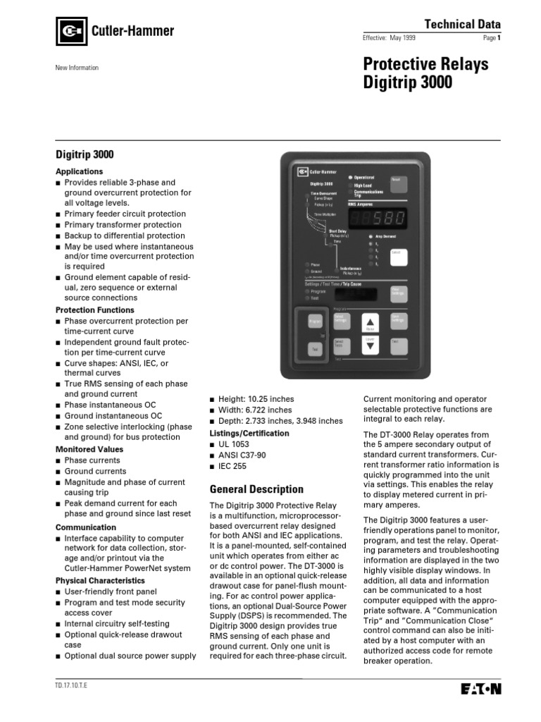 DIGITRIP 3000™ Protective Relays - Technical Data - TD1710TE - May 1999 ...