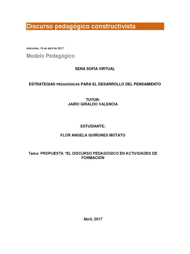 Discurso Pedagógico Constructivista | PDF | Constructivismo (filosofía de la educación ...
