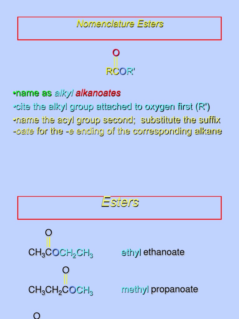 Nomenclature Esters: Alkyl | PDF | Ester | Amide