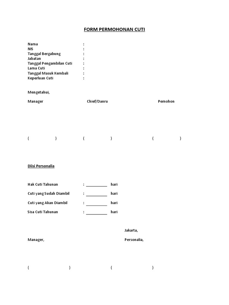 Form Permohonan Cuti | PDF