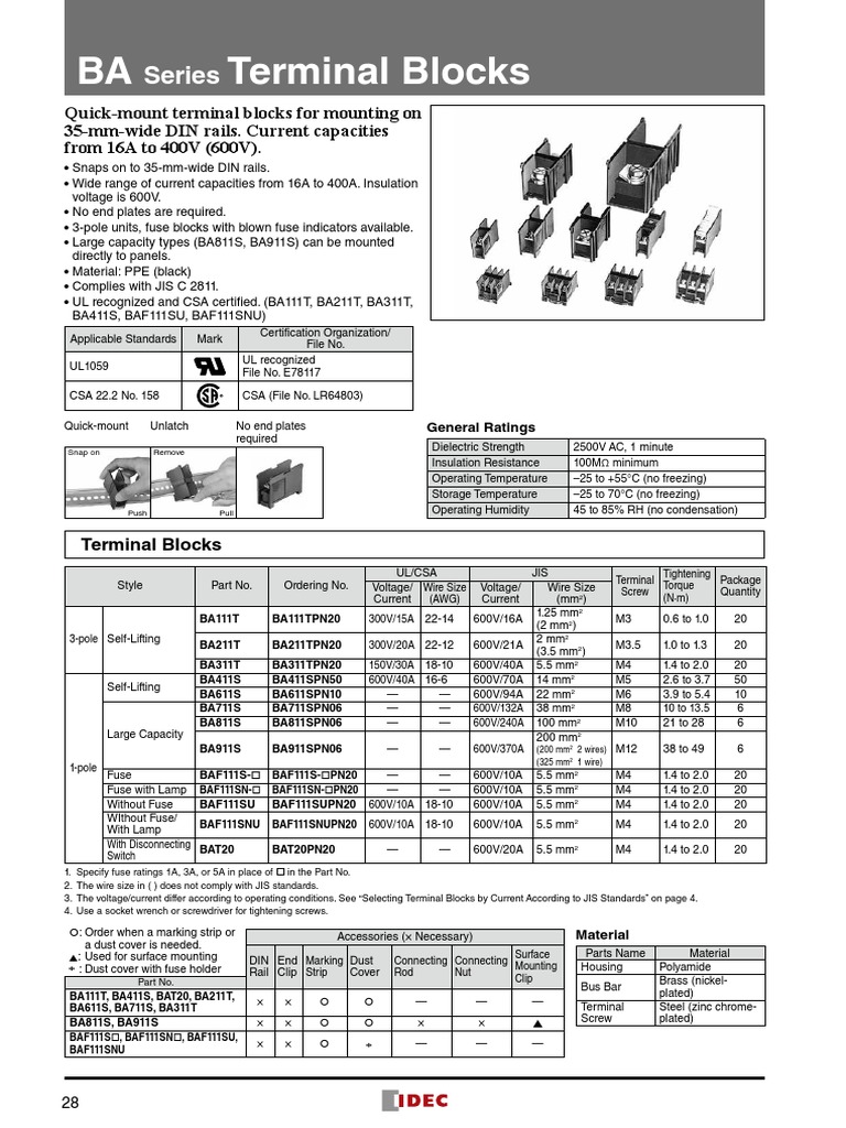 Catalog Terminal Block Idec | PDF | Screw | Fuse (Electrical)