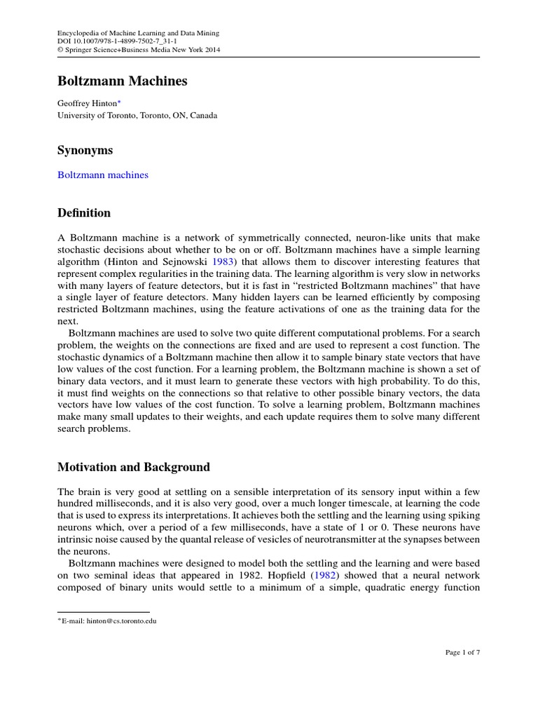 Boltzmann Machines | PDF | Artificial Neural Network | Machine Learning