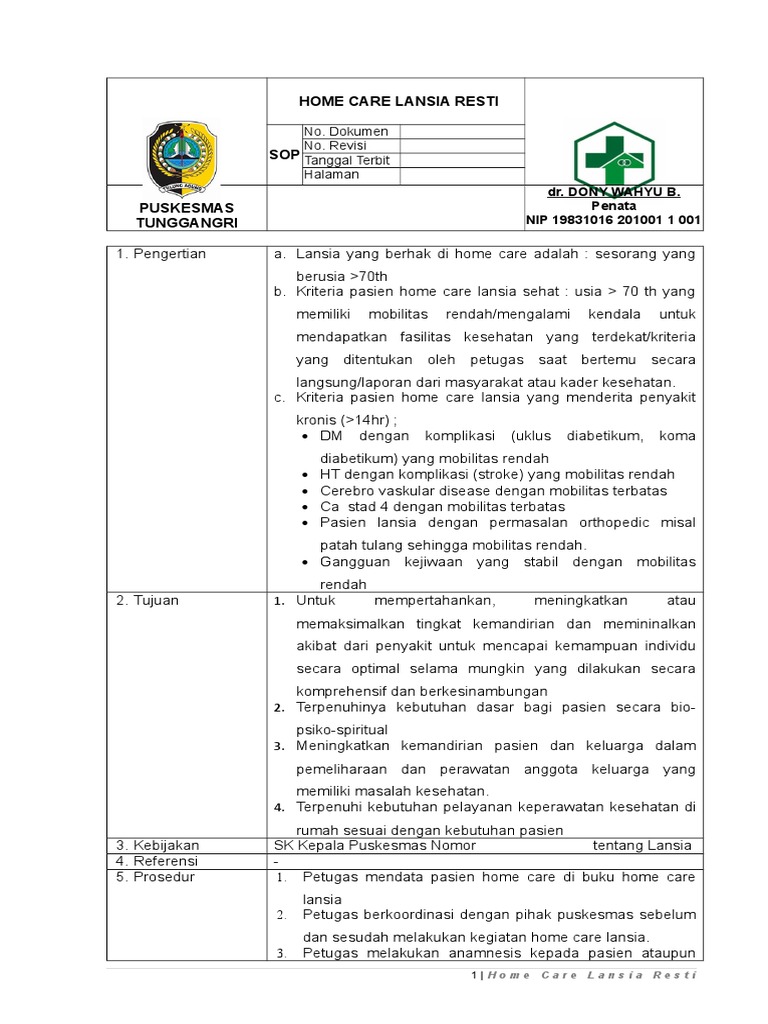 SOP Home Care Lansia Resti | PDF