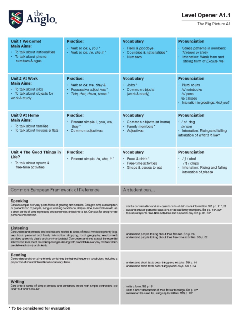 Level Opener A1.1 | PDF | Adjective | Morphology