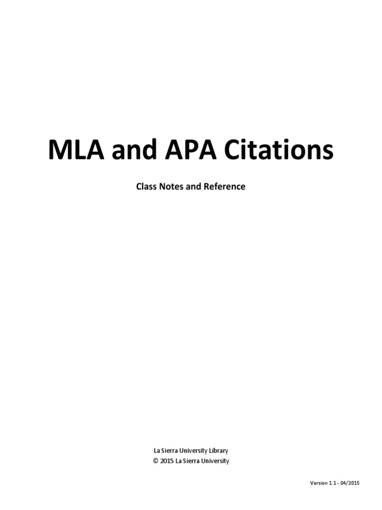 MLA and APA Citations: Class Notes and Reference | PDF | Citation | Apa ...