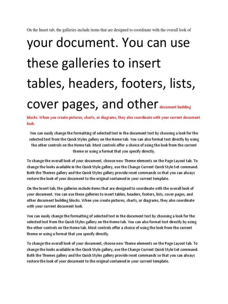 Your Document. You Can Use These Galleries To Insert Tables, Headers ...