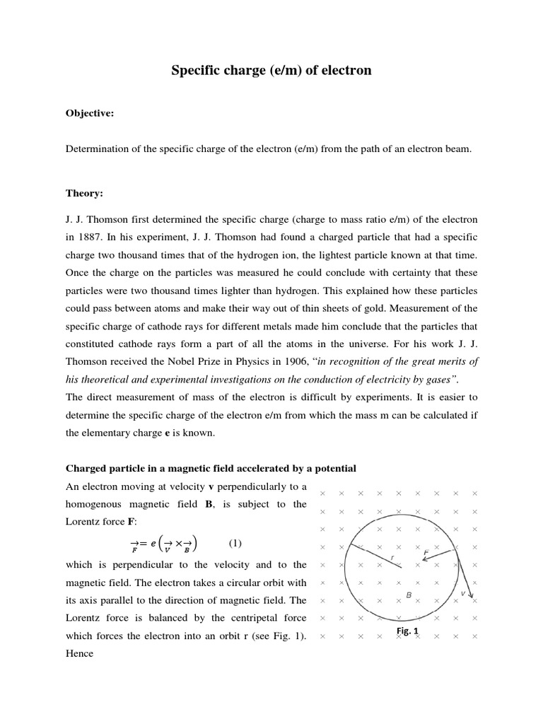 Specific Charge (E/m) of Electron | PDF | Electron | Ion