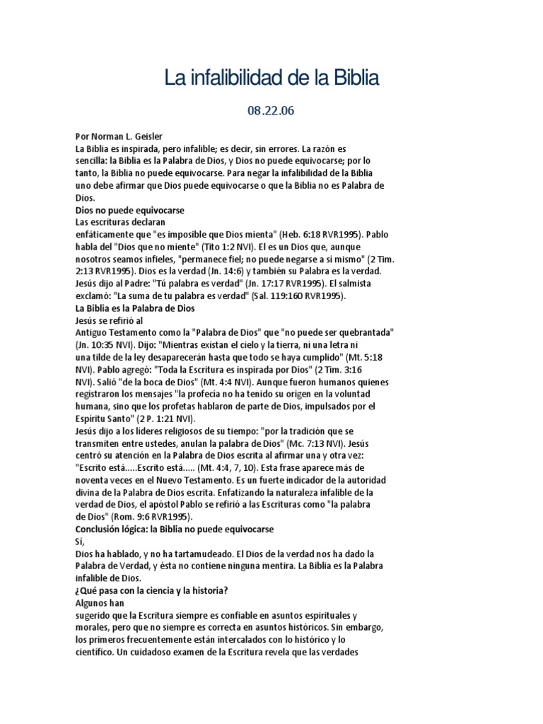 La Infalibilidad de La Biblia | PDF | Biblia | Divinidad (disciplina ...