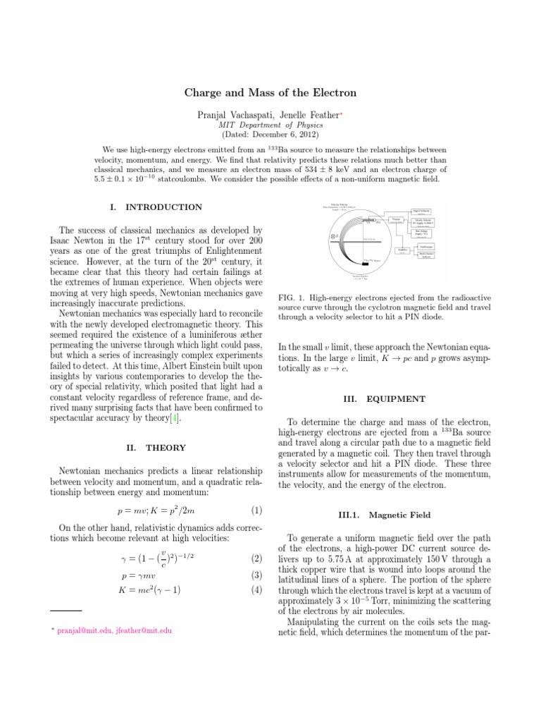 Electron Charge and Mass Measurement | PDF | Electron | Electronvolt