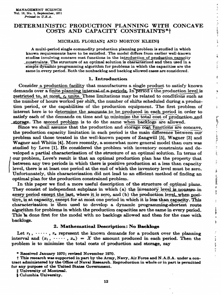 Deterministic Production Planning With Concave Costs and Capacity ...