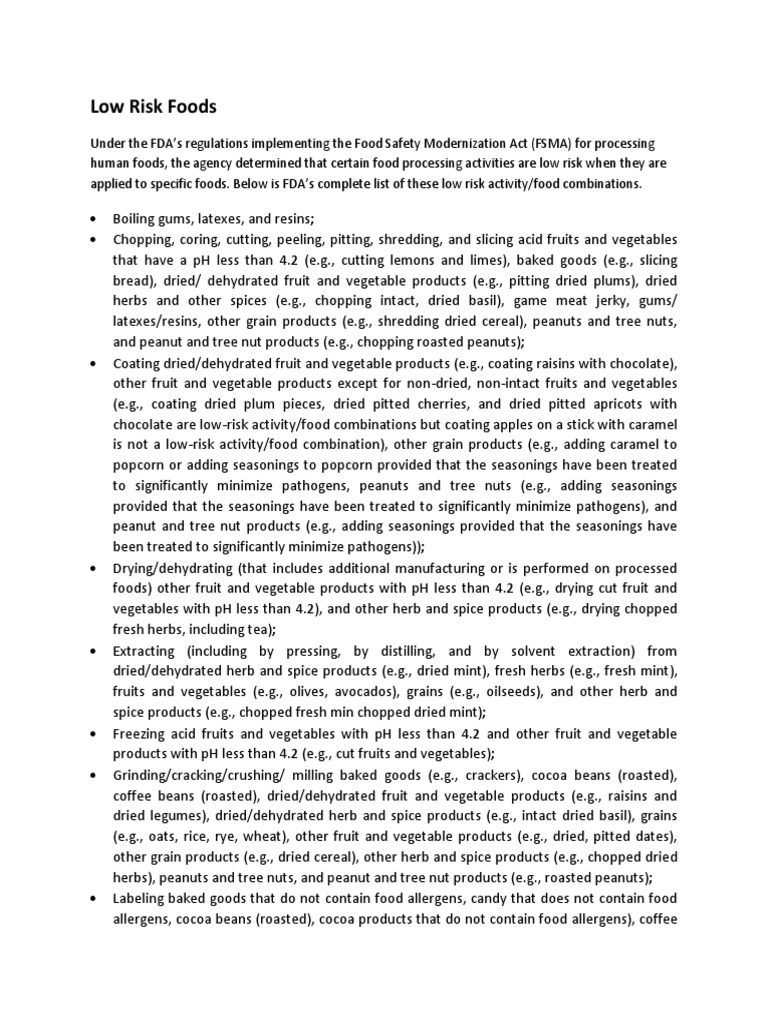 Low Risk Foods List PDF | PDF | Flour | Fruit Preserves