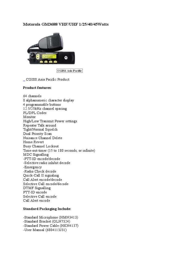Motorola GM3688 VHF | PDF | Computers | Technology & Engineering