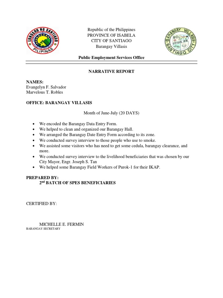 Barangay Villasis Employment Report | PDF