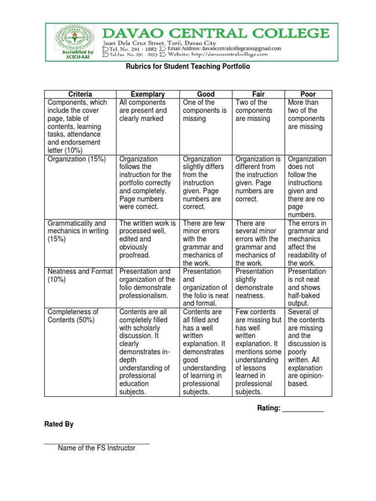 Rubrics For Portfolio | PDF | Rubric (Academic) | Semiotics