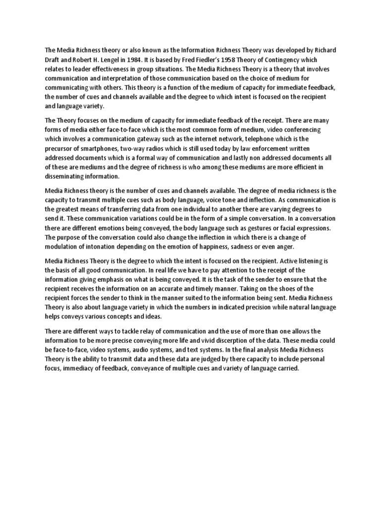 Media Richness Theory | PDF | Human Communication | Communication