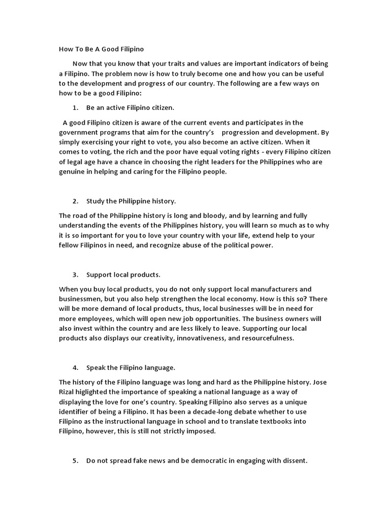 How To Be A Good Filipino | PDF | Philippines | Citizenship