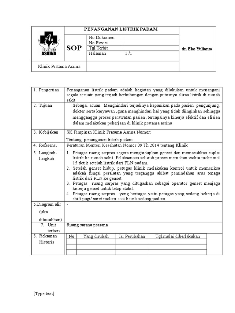 SOP Saat Listrik Padam | PDF