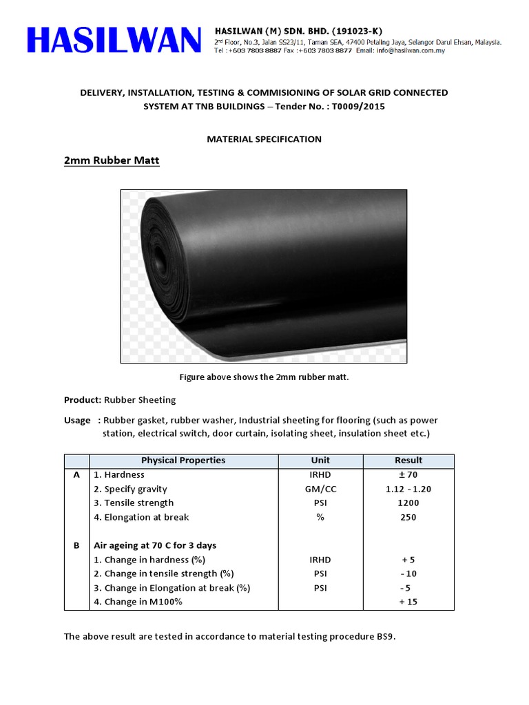 2mm Rubber Matt Specifications | PDF | Science & Mathematics | Computers