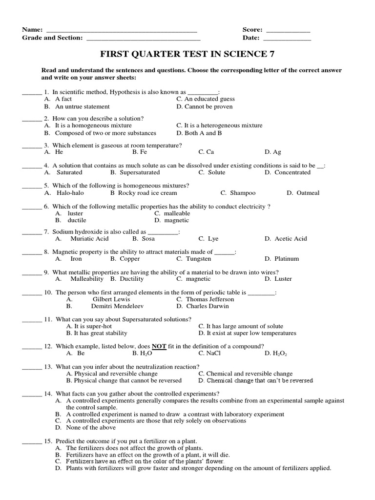 Science Grade7 q1 | PDF | Solution | Mixture