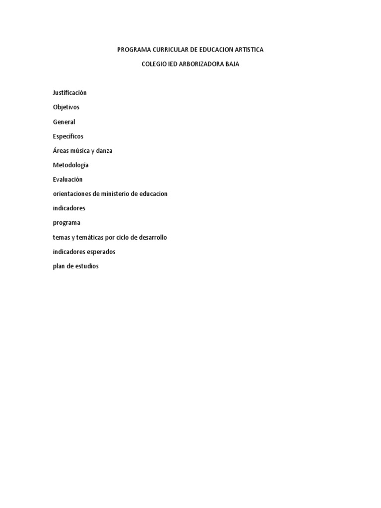 Programa Curricular de Educacion Artistica | PDF