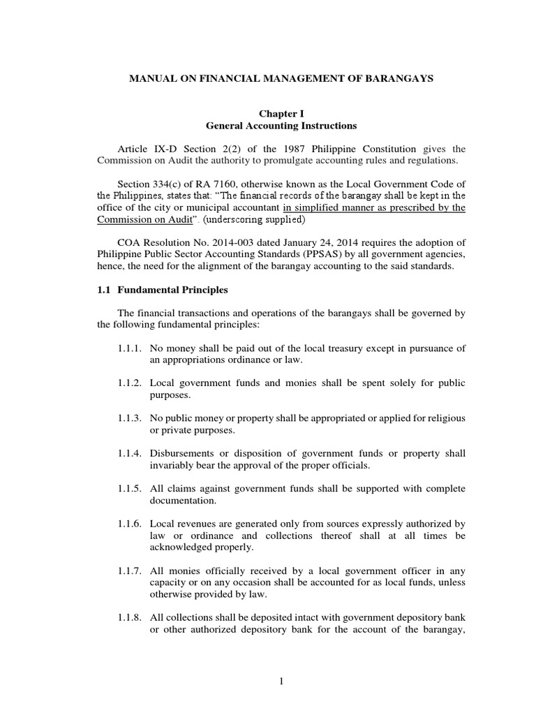 Barangay Financial Management Manual | PDF | Debits And Credits ...