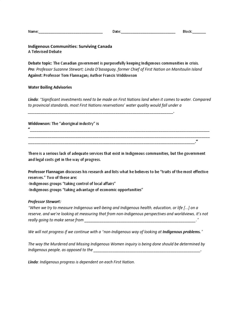 Surviving Canada Worksheet | PDF | First Nations | Indigenous Peoples