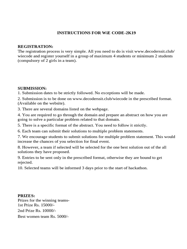 Instructions For Wie Code-2K19 | PDF | Computing And Information ...