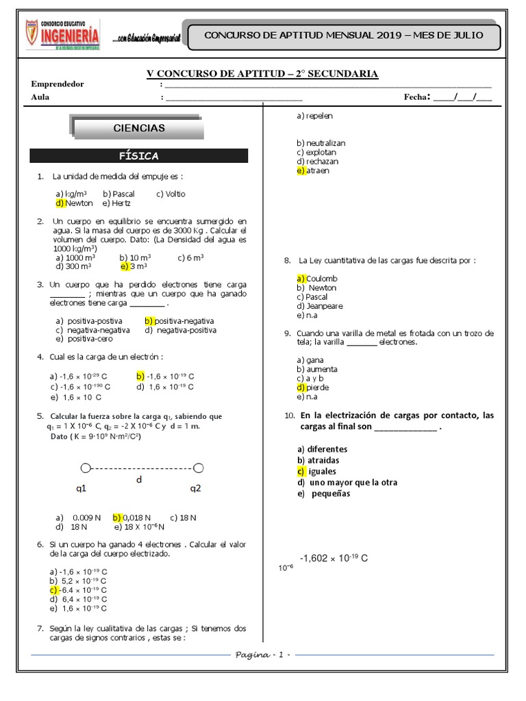 Simulacro - Ejemplo 2 (1) Segundo de Sec. | PDF | Electrón | Masa