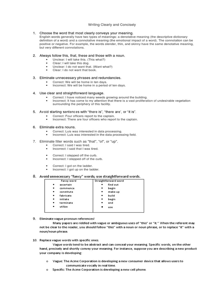 18 Tips for Writing Clearly and Concisely | PDF | Sentence (Linguistics ...