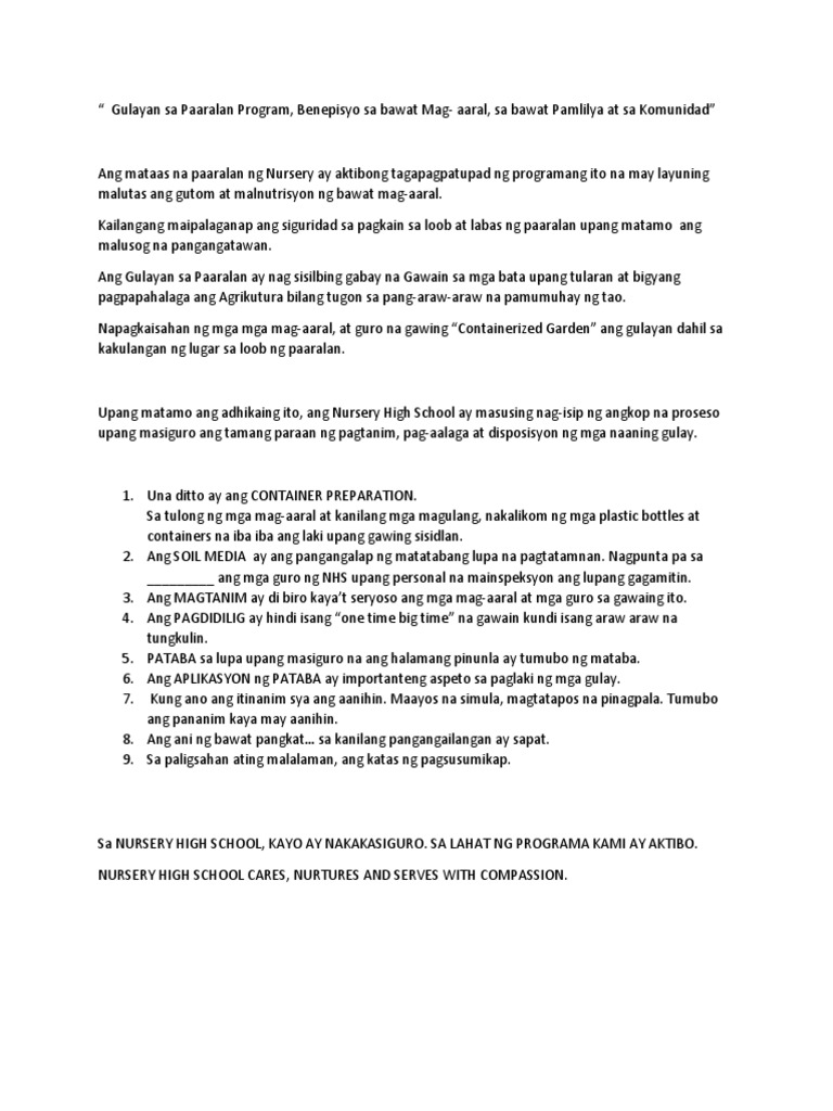 Gulayan Sa Paaralan Criteria For Judging