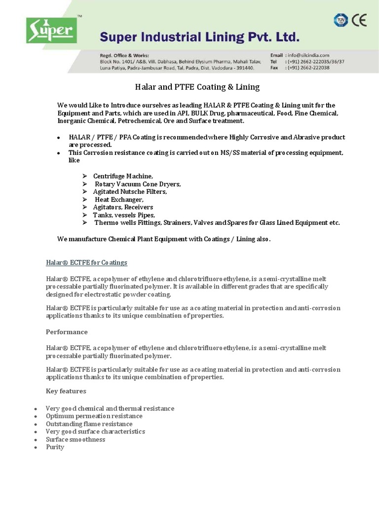 Halar Ectfe Pfa Coating Vessels | PDF | Materials | Chemistry