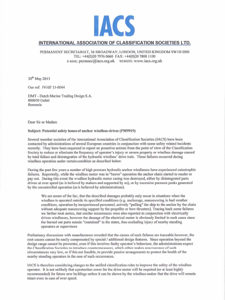 Anchor Windlass-Safety Issues-Document Iacs PDF | PDF