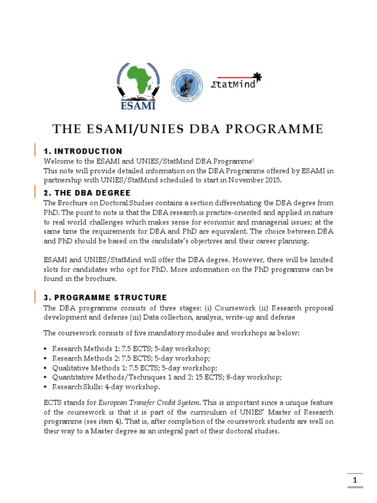 Esami - Unies DBA Brochure | PDF | Doctorate | Academic Degree