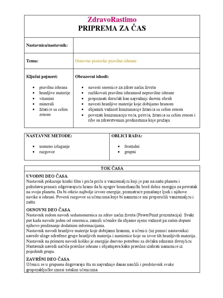 Zdravorastimo-Pripreme Za Cas | PDF