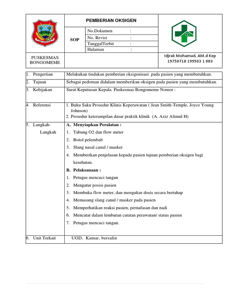 SOP Pemasangan Oksigen | PDF