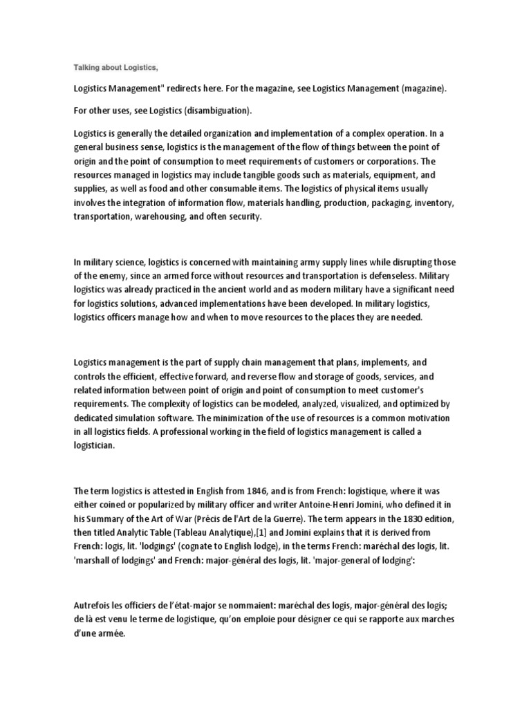 A Comprehensive Overview of Logistics: Defining the Field, Explaining ...
