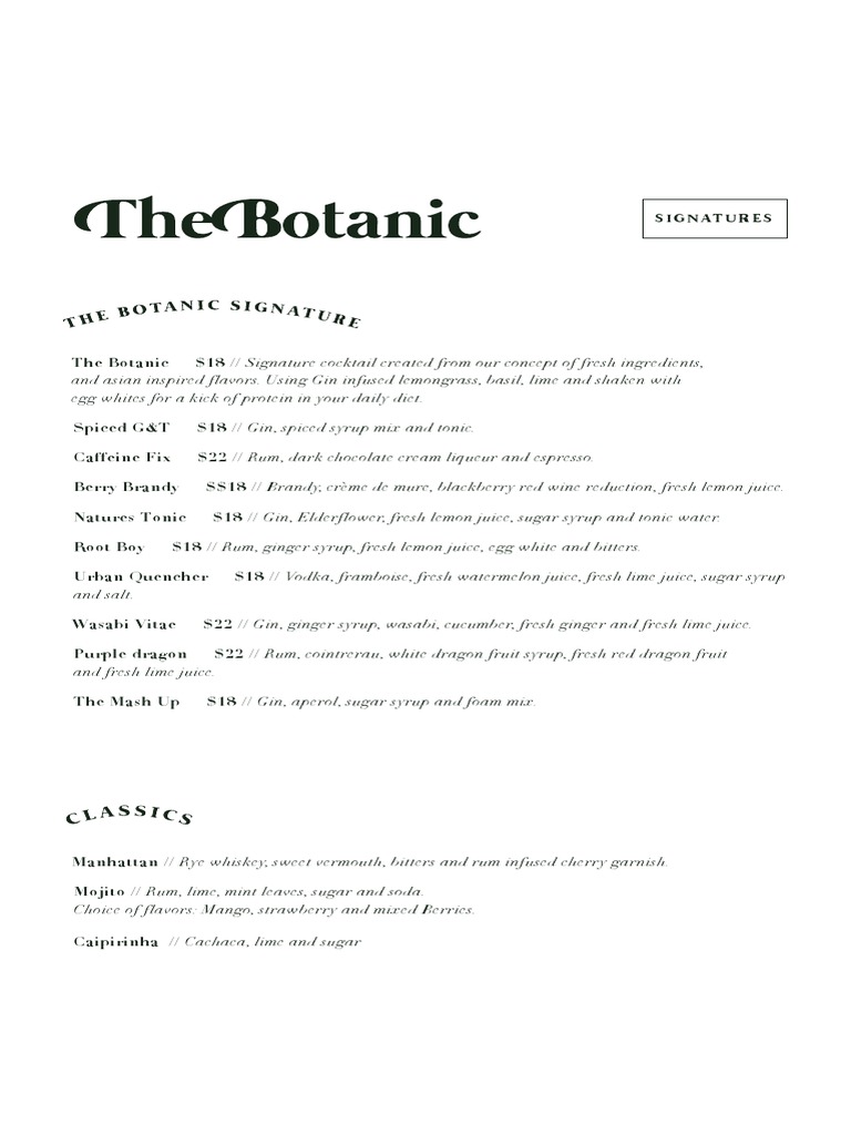 Botanic Specials Menu | PDF | Drink | Alcoholic Drinks