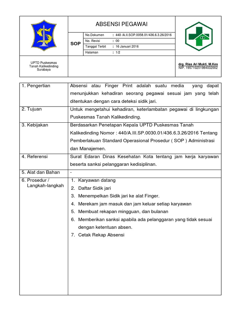 Sop Absensi Pegawai | PDF