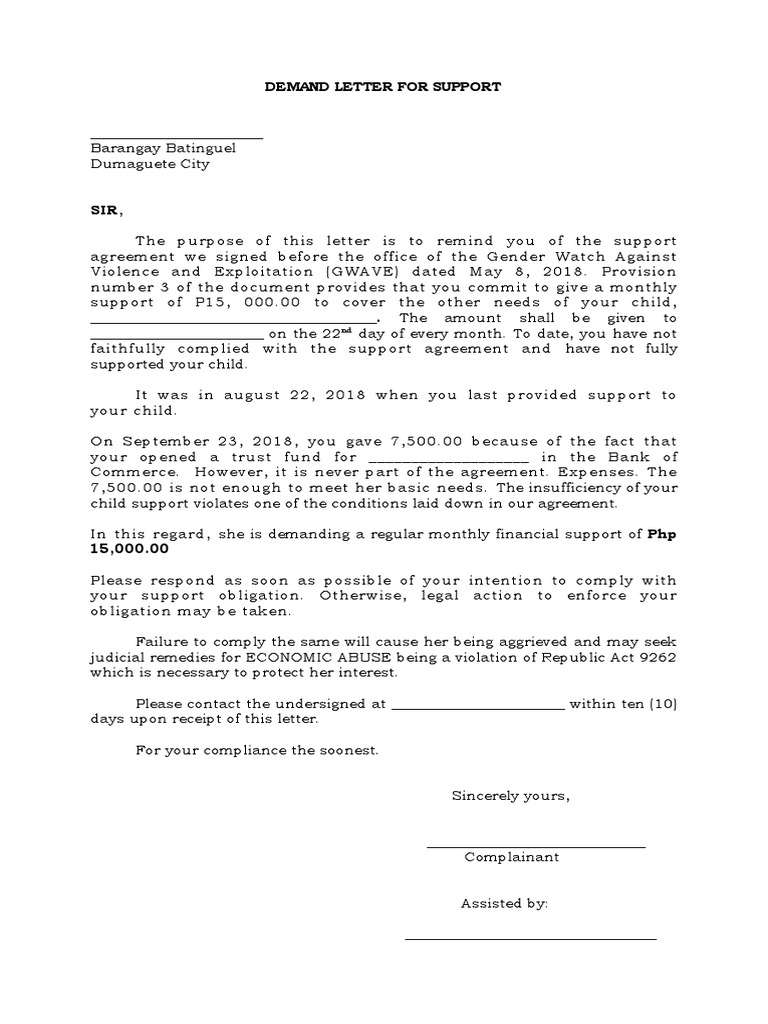 Demand Letter for Child Support Compliance | PDF | Business