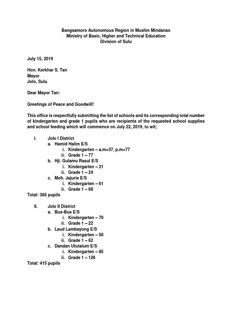 School Supplies Letter | PDF